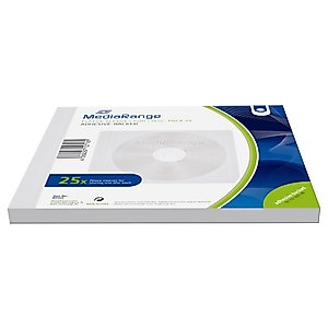 MediaRange BOX69 CD Fleece Bags (25) White with Flap + Adhesive Back
