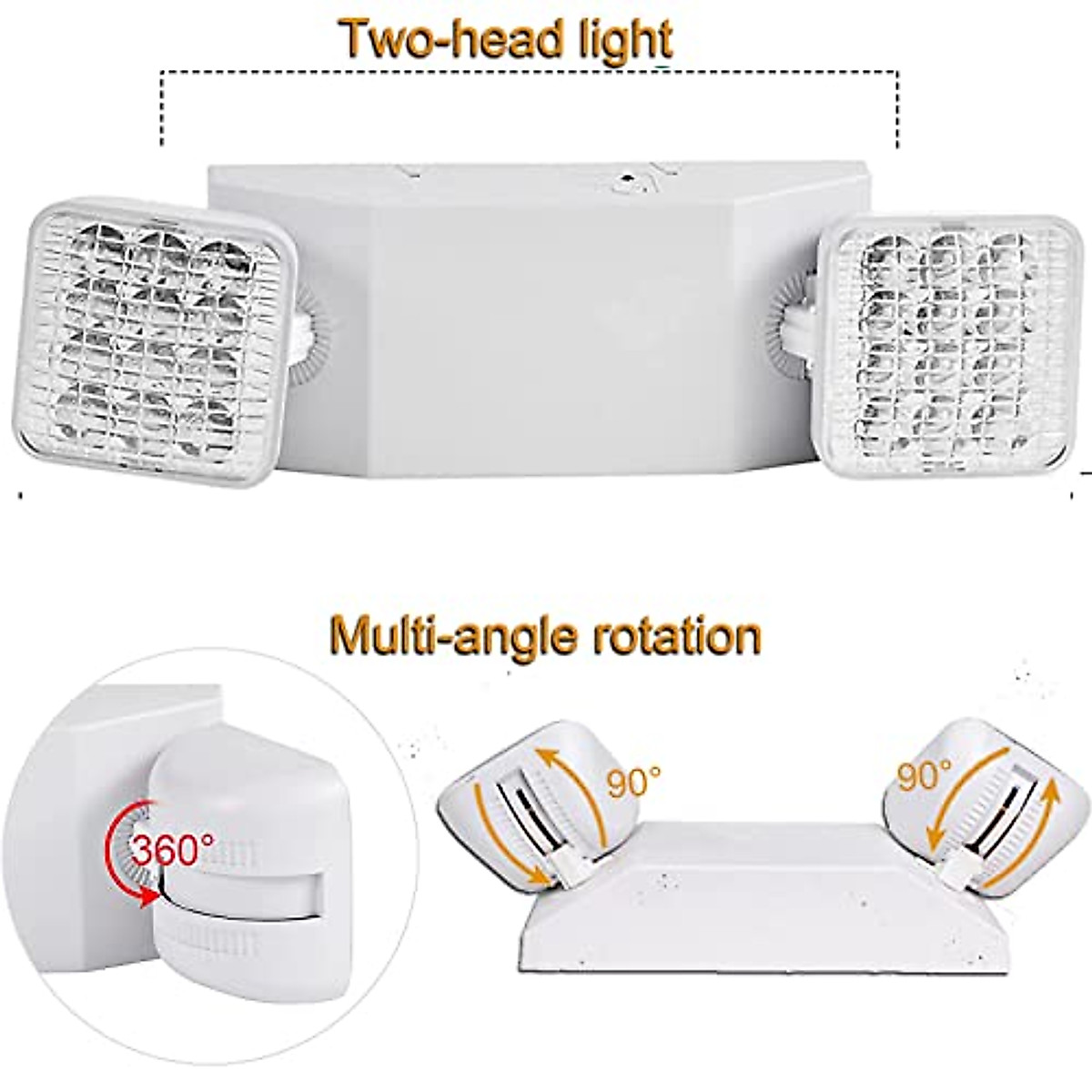 12 Pack LED Emergency Light Fixture, Commercial Emergency Lights with Battery Backup, Square Two Head Adjustable LED Emergency Light for Power Failure Business, Emergency Exit Light AC 110V-277V