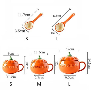 Pumpkin Cup Ceramic Mug Water Cup for Coffee and Tea Ceramic Coffee Mug Milk Cup Breakfast Oatmeal Mug Halloween Decoration(L-Spoon)