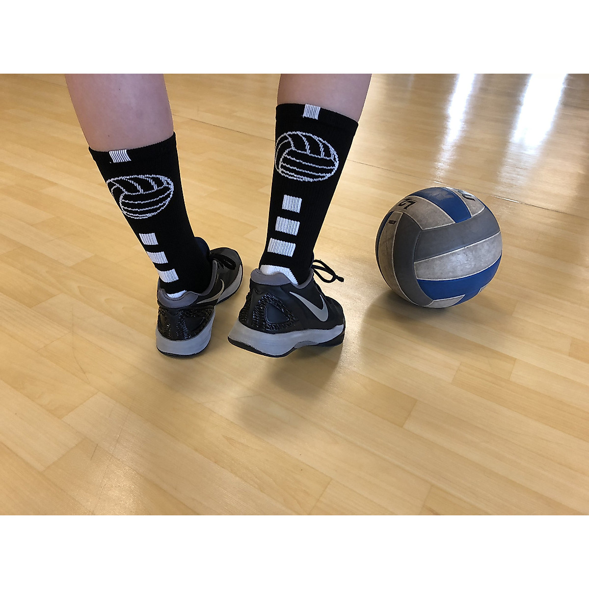 MadSportsStuff Volleyball Logo Crew Socks (Black/White, Medium)