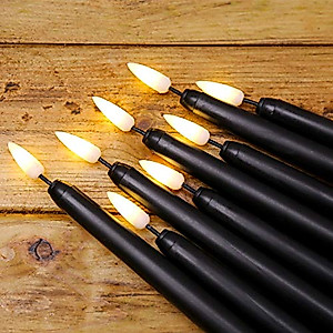 Datomarry Pack of 12 Black Body Flickering Flameless Taper Candles,11 inch Warm White Glow Plastic Battery Powered Realistic Christmas Candles Lights