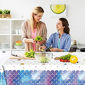 UOMNICUE Mermaid Tablecloth 2PCS Mermaid Theme Birthday Tablecloth Mermaid Disposable Plastic Tablecloth Party Supplies for Kids Girls Birthday Party Decorations Baby Shower 52X87 in