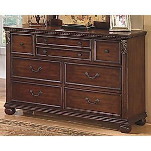 Signature Design by Ashley Leahlyn Traditional Ornate 7 Drawer Dresser, Warm Brown