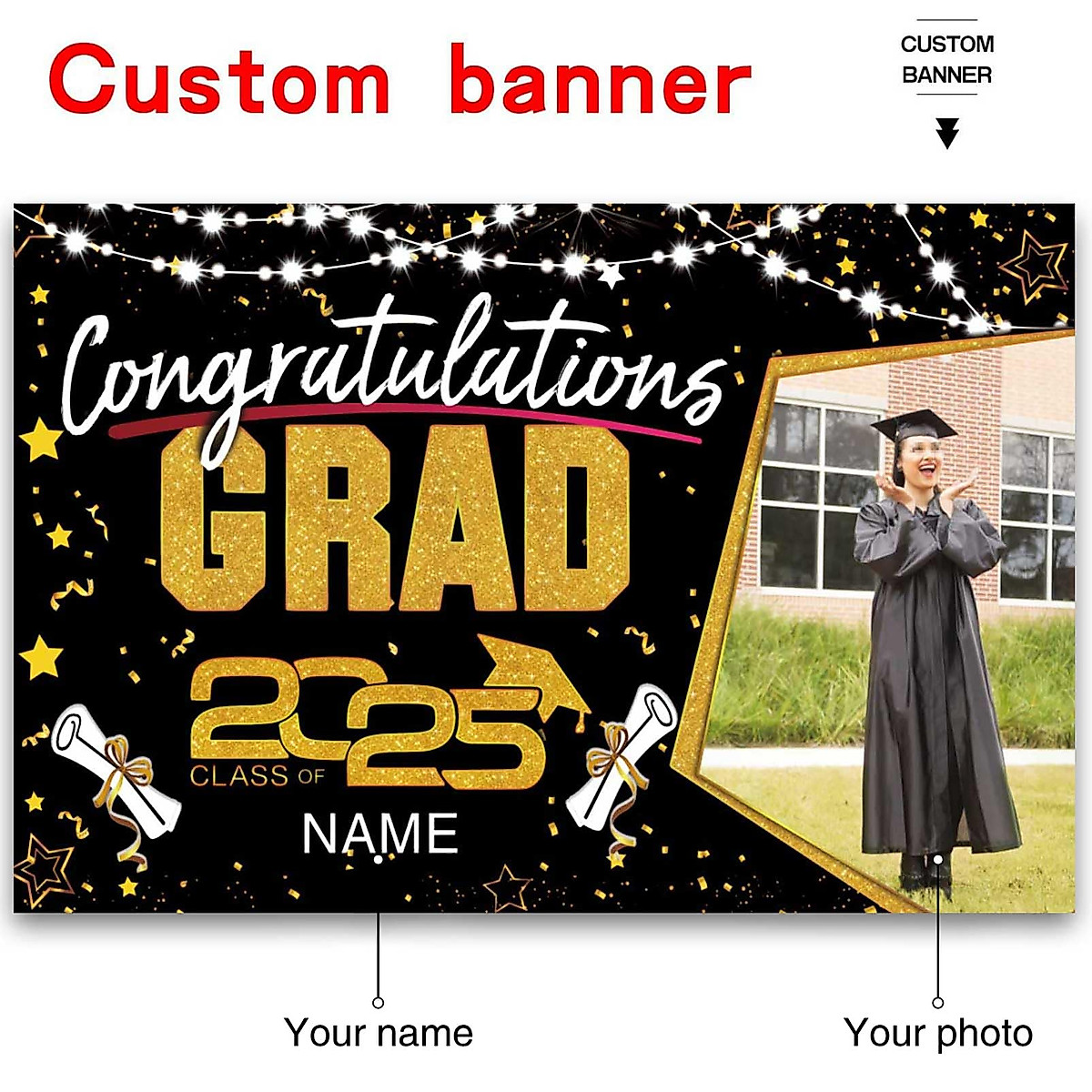 Custom Graduation Party Decorations 2023 - Personalization Large Congrats Grad Banner -Graduation Backdrop Banner Blue(Blue)