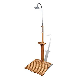 vidaXL Wooden Outdoor Shower Stand Portable Mobile Garden Camping Water Pressure Adjustable Shower for Backyard Pool Outdoor Swimming