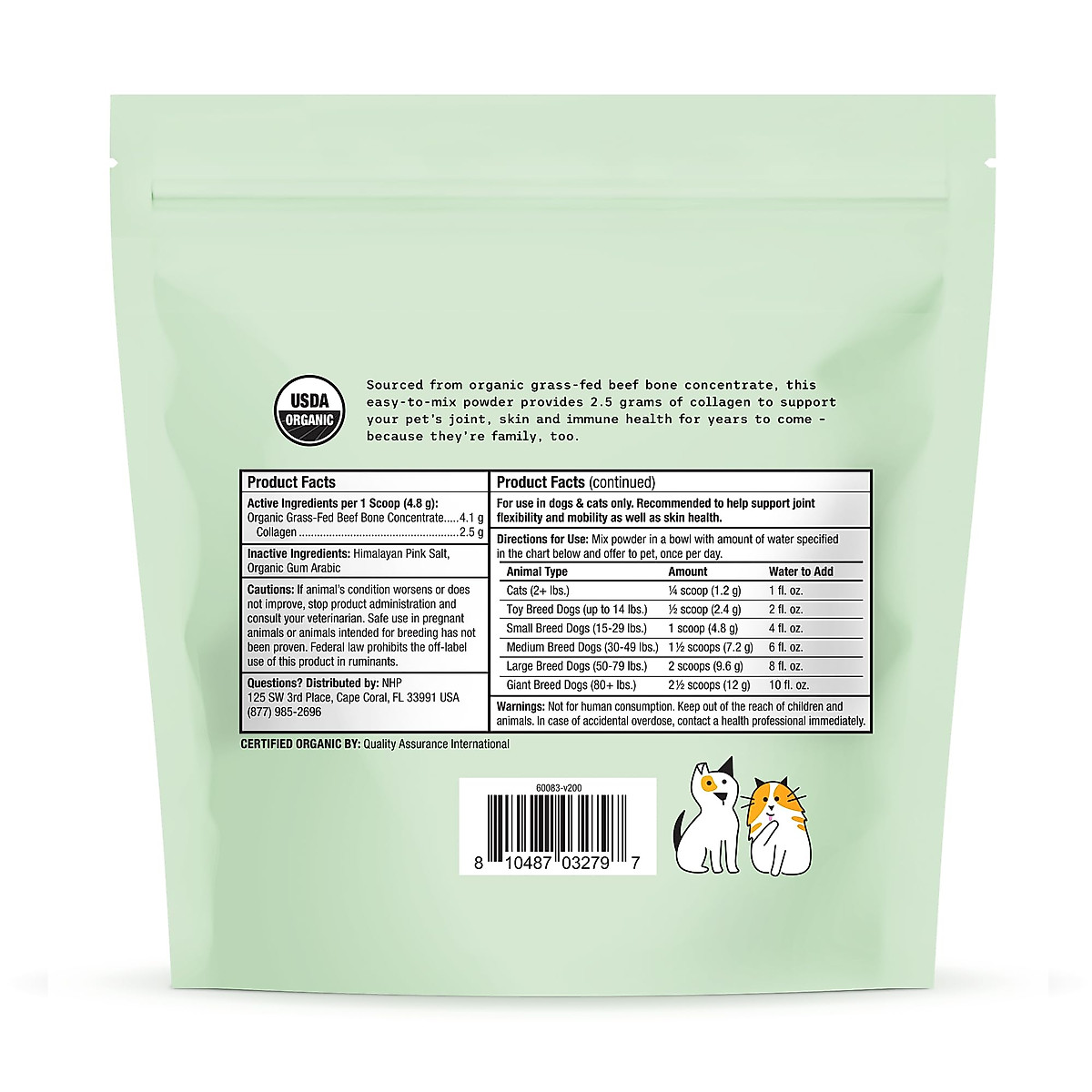 Bark & Whiskers Organic Collagen for Dogs & Cats, 5.07 oz. (144 g), 30 Scoops, Organic Grass-Fed Beef, Supports Mobility & Skin Health, Veterinarian Formulated, Certified USDA Organic, Dr. Mercola