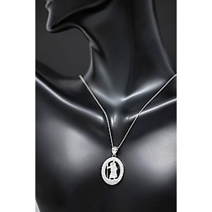 CaliRoseJewelry 10k Saint Christopher Pray for Us Oval Charm Pendant Necklace in White Gold, 16"