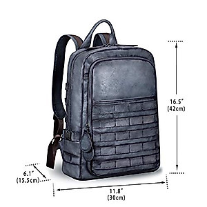 IVTG Genuine Leather Large Backpack for Men Vintage Laptop Knapsack Purse Rucksack Daypack High Capacity for Travel Bag (Gray)