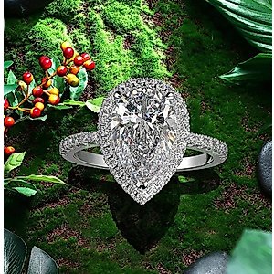 Koguxuix Fashion Jewelry 925 Sterling Silver Full Shiny Teardrop Cubic Zirconia Ring for Women Solitaire Halo Promise Wedding Engagement Ring Mothers Day Christmas Jewelry Gift for Her (Size 9)