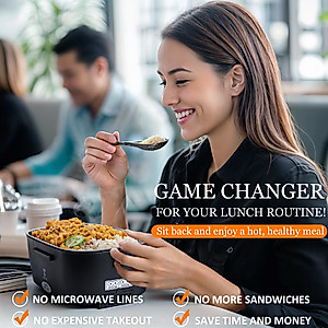 STN Electric Lunch Box 80w Heated Lunchbox For Adults,12/24/110V Warming Lunchbox for Car/Truck/Office with 2x1.5L Stainless Steel Containers,10L Insulated Bags,Big Cutlery Set