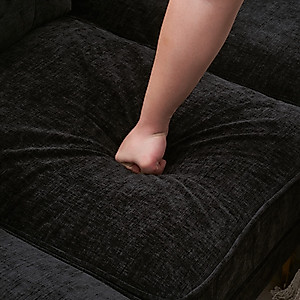 POULEII Sectional Sofa,Modern L-Shape Modular Sectional Sofa Sleeper Couch with Chenille Fabric and Gold-Plated Feet for Living Room, Apartment, Office,Black