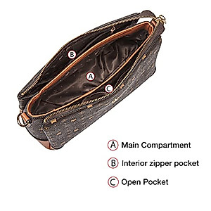 Womens Vegan Leather Crossbody Bags, PVC Faux Leather Satchel Bags for Women Brown Monogram Shoulder Bags Signature