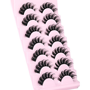 Mink Lashes Fluffy Wispy Lashes Natural Look 3D False Eyelashes D Curl Russian Strip Lashes 7 Pairs Short Fake Eyelash Pack by EYDEVRO