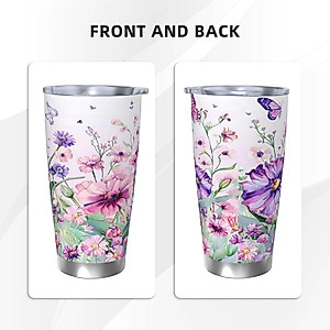 AYCZN Butterfly Daisy 20 OZ Tumbler Stainless Steel Travel Coffee Mug, Spring Floral Insulated Water Bottle with Lid and Straws Leakproof Thermal Cup