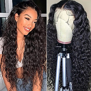 TIANTAI Transparent HD 13x4 Lace Front Wigs for Black Women Pre Plucked with Baby Hair Brazilian Virgin Human Hair Glueless Deep Wave Lace Front Wigs Natural Color (18inch)