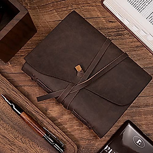 SHALORY Leather Journal Notebook for Men and Women - 5x7 inches Leather Bound Daily Notepad-300 Kraft Lined Pages Leather Notebook for Business, Travel, Diary, Sketchbook Gift. (5"x 7", Dark Brown)