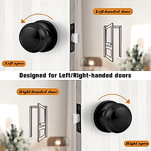 Probrico Interior Door Knob for Hallway, Black Door Knobs Closet Door Knob, Passage Door Knob with Round Ball Knob, 6 Pack