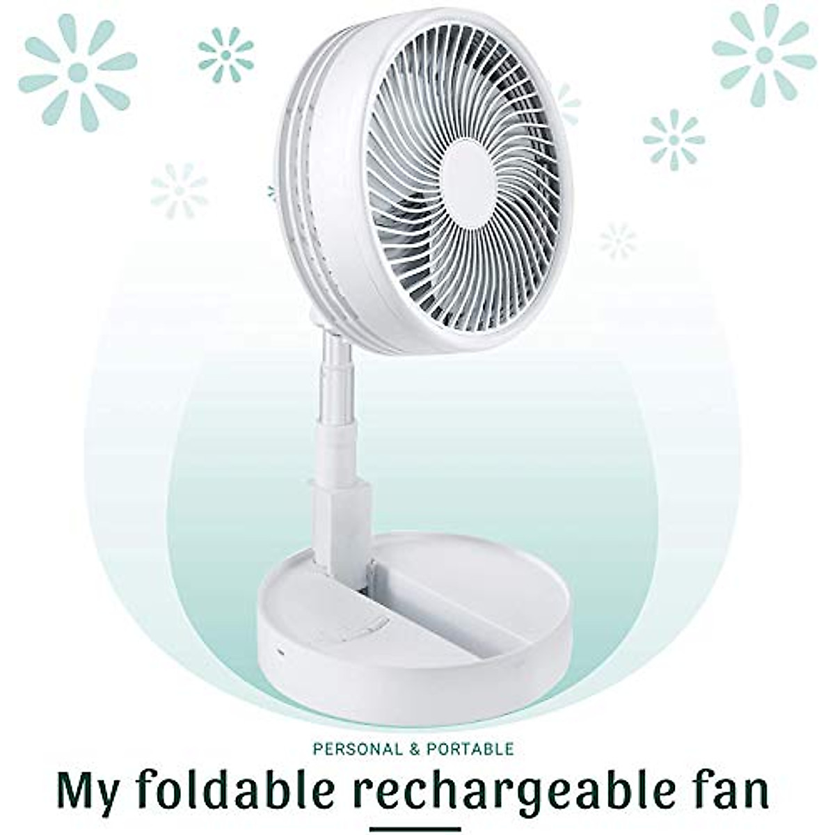 Bell+Howell My Foldaway Fan Rechargeable Fan Ultra Lightweight Portable Compact Extendable to 4 Feet High with 3 Speed Modes As Seen On TV
