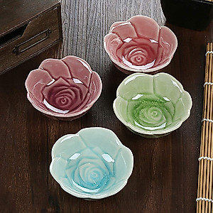 VanEnjoy 4 pcs Colorful Glaze Flower Pattern Ceramic Soy Sauce Dipping Bowls Appetizer Plates Serving Dishes Condiment Dish