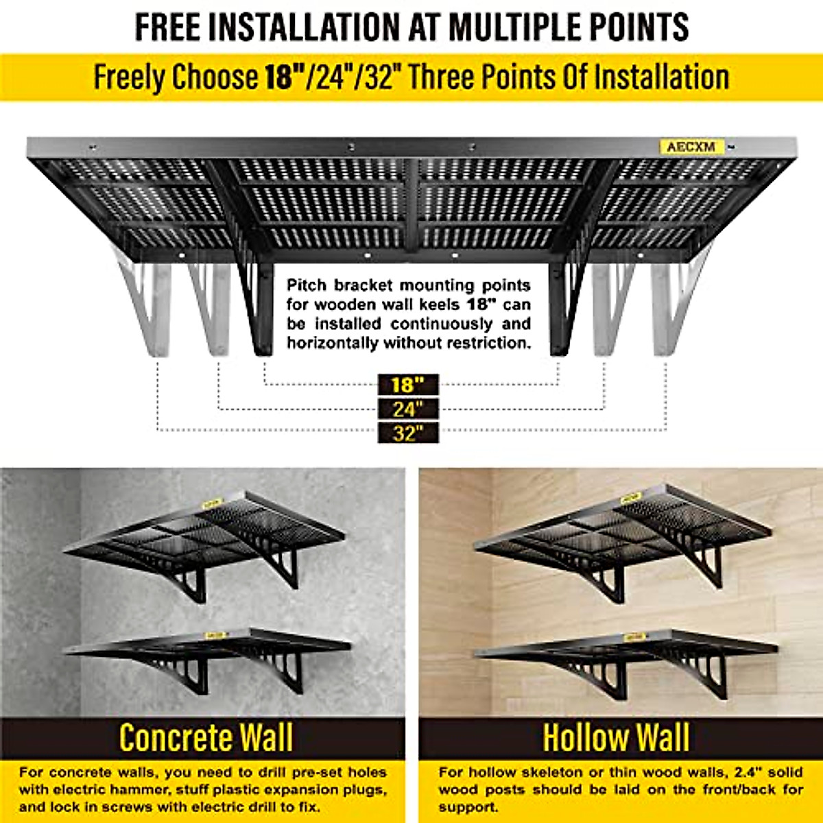 Aecxm 2pack-2x3ft Garage Storage Wall Garage Shelves Garage Storage Rack Garage Shelves Heavy Duty Sturdy Wall Shelves (Black)
