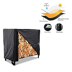 XMRSOY Heavy Duty Firewood Log Rack Cover, 4 Feet 600D Oxford Moistureproof Anti-Snow Patio Garden Log Holder Cover All-Weather Outdoor Furniture Protection Cover