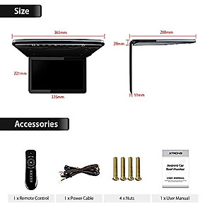 XTRONS Android Car Overhead Player 13.3 Inch Wide IPS Screen Car Roof Mount Monitor with Built-in Stereo Speakers Flip Down Overhead Car Monitor Support 8K Video, Bluetooth, WiFi, HDMI, USB, IR