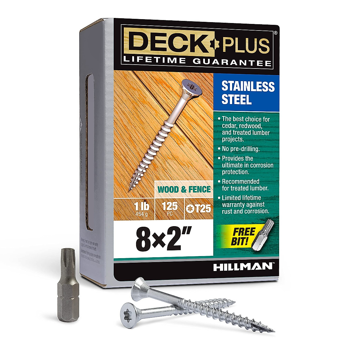 Deck Plus 48463 Wood Screws #8 x 2", Stainless Steel, 1lb Box