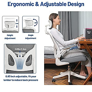 VANSPACE Ergonomic Office Chair High Back Executive Mesh Computer Desk Chair with Adjustable Lumbar Support Headrest and Flip-up Armrest Swivel Home Office Chair White