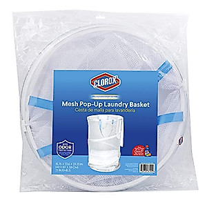 Clorox Pop Up Laundry Basket – Lightweight Mesh, Round, Holds 2.1 Bushels | Odor Protection Keeps Clothes Smelling Fresh | Collapsible Easy Storage | Portable, Folding Hamper, White