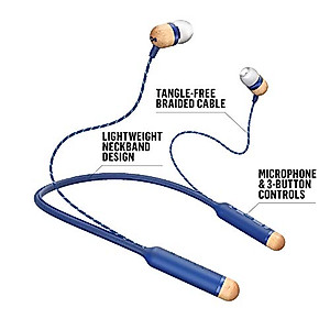 House of Marley Smile Jamaica Wireless: Wireless Neckband Earphones with Microphone, Bluetooth Connectivity, 8 Hours of Playtime, and Sustainable Materials (Denim)