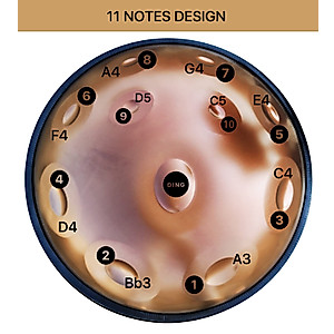 YuElinG 432hz Handpan Drum YuELinG Gold 11 Notes 22 inch in D Celtic Minor with Soft handpan case, Durable handpan Stand