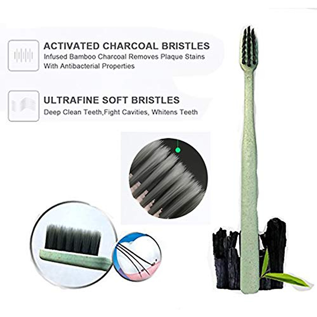 4 Pack Bamboo Charcoal Toothbrush Semilyn Wheat Straw Toothbrush Eco-Friendly ergonomic Soft Bristles Toothbrush Small Heads Superfine Teeth Comfortable for Sensitive Gums for Kid and Adult (4 Color)