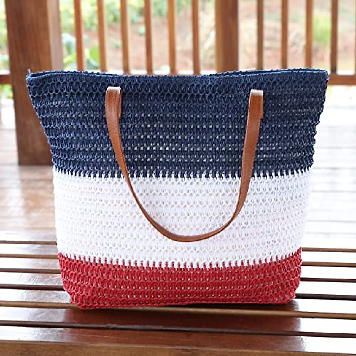 JNF Large Beach Bags for Women Crochet Beach bag Rattan Woven Tote Bag Travel Totes Bohemian Straw Beach Bags and Totes Towel Bag (Straw Beach bag 09)