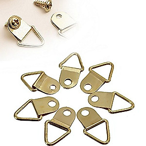 Ioffersuper 200Pcs/Pack Golden Brass Triangle Photo Picture Frame Wall Mount Hook Hanger Ring (20 pcs)