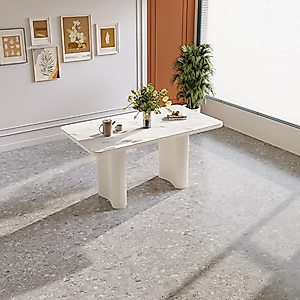 Guyii 55.27" Dining Table, Modern Rectangular Kitchen Table, Indoor Dining Table for Kitchen, Bar, Living Room, Small Space, Cream White, Easy Assembly, Table Only