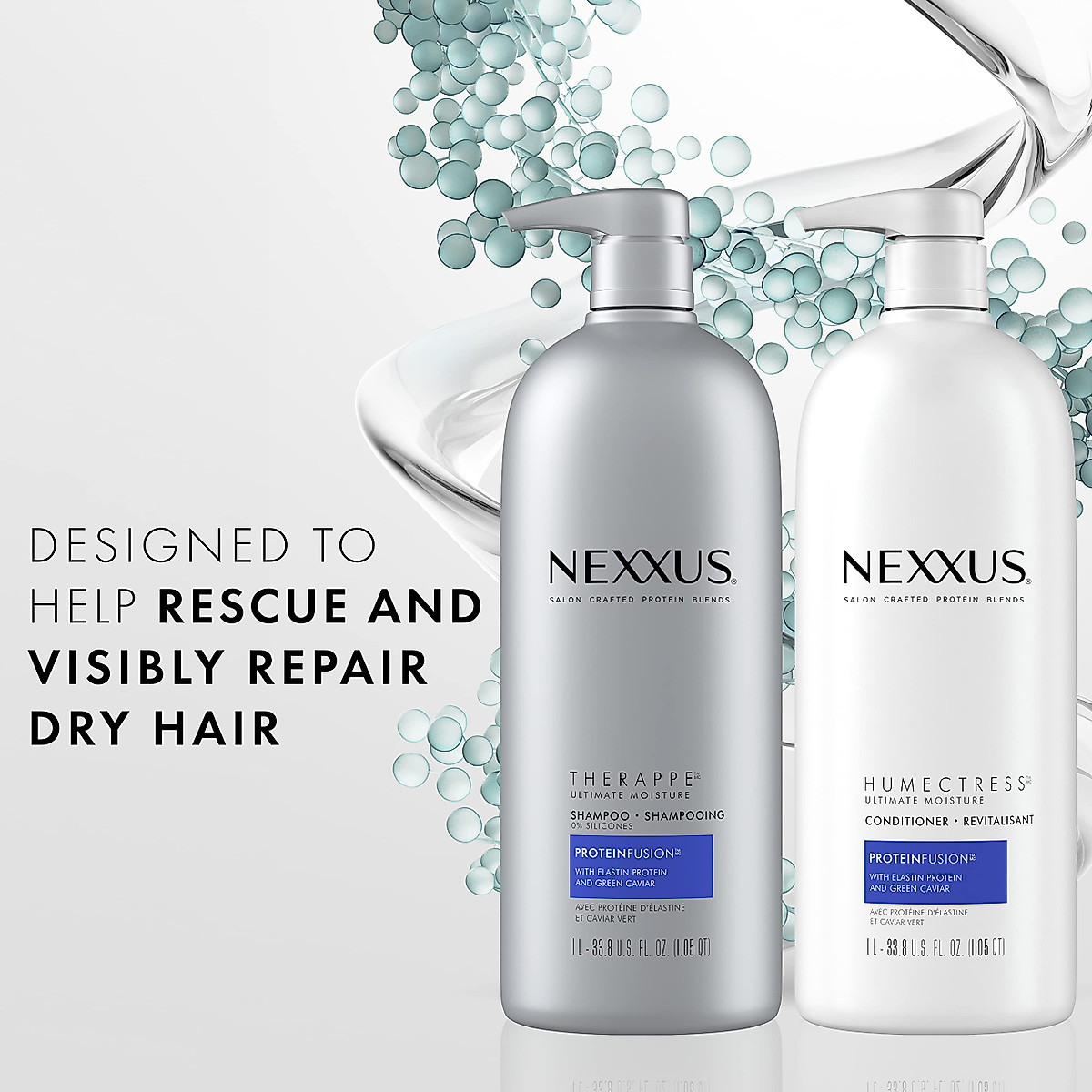 Nexxus Moisturizing Shampoo for Dry Hair Therappe Ultimate Moisture Silicone-Free, Moisturizing ProteinFusion with Elastin Protein and Green Caviar 33.8 oz