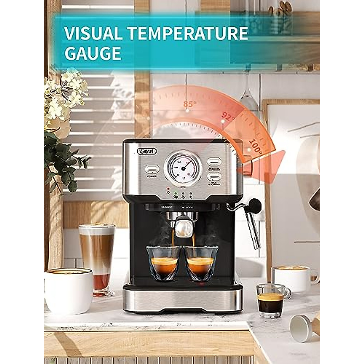 Gevi Espresso Machine, Espresso Maker with Milk Frother Steam Wand, Compact Espresso Super Automatic Espresso Machines for home with 34oz Removable Water Tank for Cappuccino, Latte