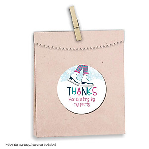 Ice Skating-Themed Thank You Sticker Labels for Girls, 40 2" Party Circle Stickers by AmandaCreation, Great for Party Favors, Envelope Seals & Goodie Bags