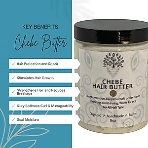 Chebe Butter - Chebe Hair Butter - Ayurvedic Hair Butter with Shea Butter, Karkar Oil, Tallow Fat, Ostrich Oil, Saw Palmetto, Amla, Rosemary, Promotes Length Retention, Softer Hair, 8oz
