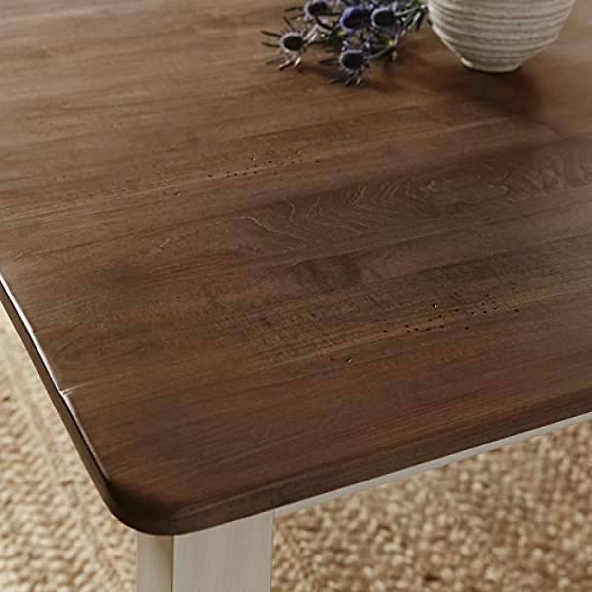 Carol's Inspirations 7 Piece Solid Wood Dining Room Set | 38x64 Inch Farmhouse Kitchen Table with 6 Wooden Chairs | Brown and White Farmhouse Table with Eased Edge and Distressing | Made in USA