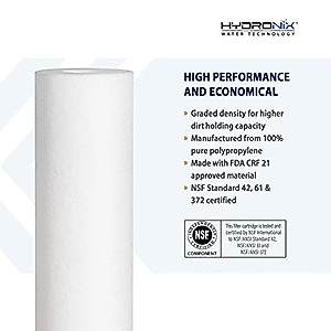Hydronix SDC-25-1005 Whole House RO Reverse Osmosis Sediment Water Filter Cartridge, 5 Micron, 2.5" x 10"