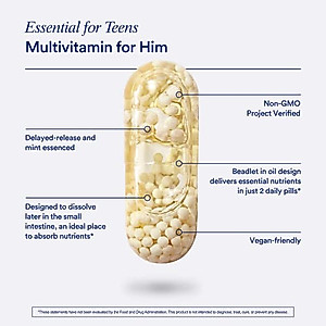 Ritual Teen Vitamins for Boys - Zinc, Vitamin A and D3 for Immune Function Support*, Omega-3 DHA & B12 for Brain Health, Non-GMO, Mint Essenced, 30 Day Supply, 60 Vegan Capsules