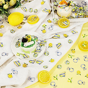 JOYMEMO 200 Pieces She Found Her Main Squeeze Confetti - Blue Tile and Lemon Bridal Shower Decorations, Double Sided Lemon Confetti Lemonade Scatter Table Decor for Bachelorette Engagement Party