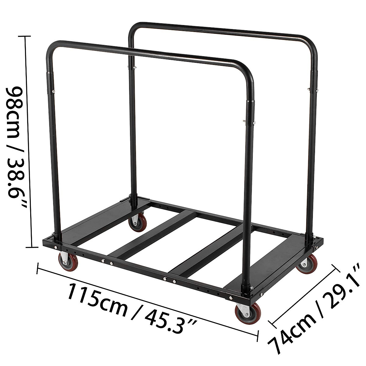Happybuy Folding Table Cart Black Table Rack for 60" Round Tables Heavy Duty Table Trolley Black Desk Trolley Steel Frame Rolling Casters Party Event Hotel Furniture 10 Table Capacity
