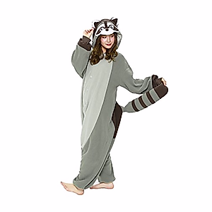 SAZAC Raccoon Kigurumi - Onesie Jumpsuit Halloween Costume Gray