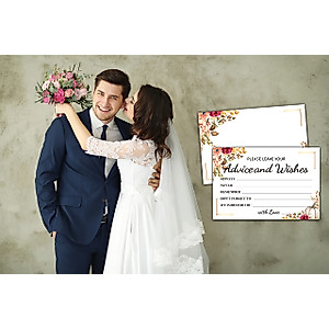 Advice and Wishes Cards, Burgundy Blush Floral Bridal Shower Advice & Wishes for the Mr & Mrs, Fall Thanksgiving Pumpkin Wedding Reception/Engagement Party Supplies Decorations - 07(25 Pack)