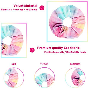 IVARYSS Scrunchies for Girls, 12 Pcs Tie Dye Velvet Scrunchies for Hair, Soft Rainbow Ponytail Holder, Cute Candy Colors Elastic Hair Bands for Teens and Women