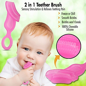 Brilliant Oral Care Baby’s First Toothbrush, Smooth Silicone Bristles Gently Clean Tender Teeth and Gums, for Ages 4+ Months, Pink, 2 Count
