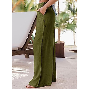 Acelitt Women's Casual Wide Leg Paperbag Linen Pants Lightweight Elastic Waist Loose Spring Fashion 2023 Palazzo Pants Trousers Green XL