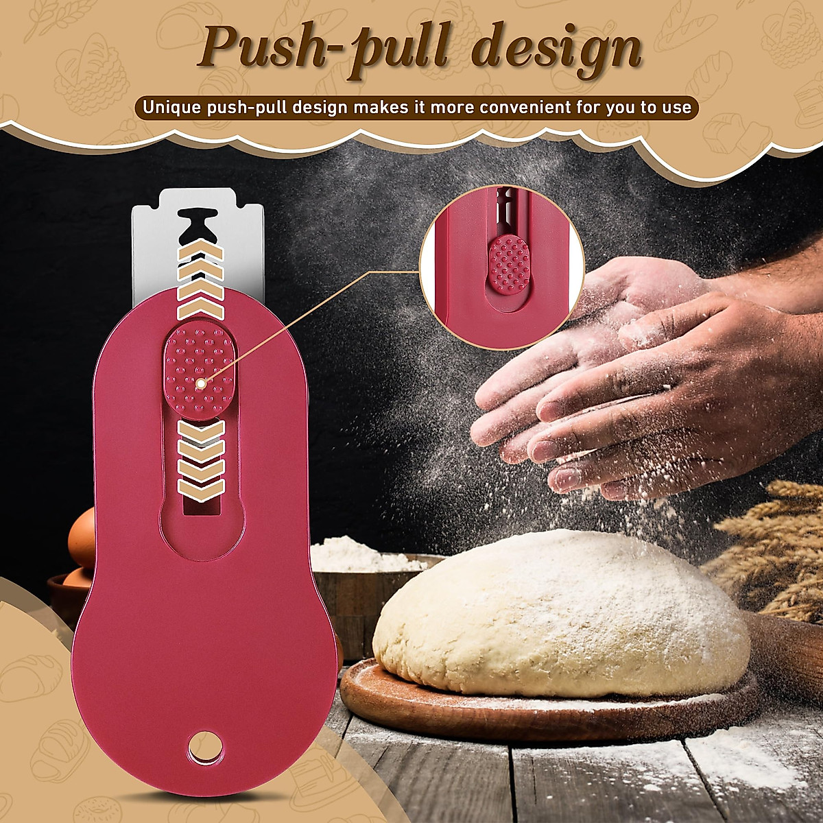 Quald Magnetic Bread Lame Dough Scoring Tool - Professional Sourdough scoring tool for Sourdough Bread baking & Bread Making Tools (Red)